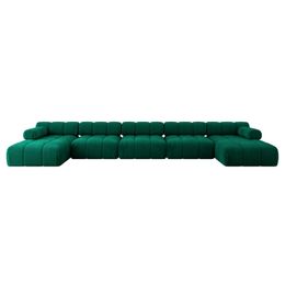 WOHNLANDSCHAFT modulares Sofa Tesso-U3 - 475x160x70 cm Dunkelgr&uuml;n Velours