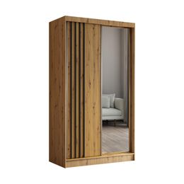 KLEIDERSCHRANK mit Spiegel-Schiebet&uuml;ren und Aluminium-Leisten - NALLA - 120 cm Artisan+Artisan+Schwarz