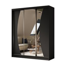KLEIDERSCHRANK mit Spiegel-Schiebet&uuml;ren und Aluminium-Leisten - VOXI - 180 cm Schwarz