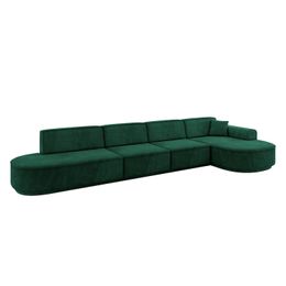 ECKSOFA Ottomane Rechts MARI-L3-v3 - 413x171x83 cm Gr&uuml;n Velours