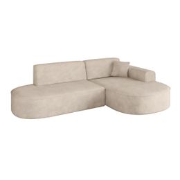 ECKSOFA Ottomane Rechts MARI-L1 - 243x171x79 cm Beige Velours