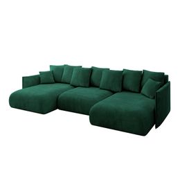 WOHNLANDSCHAFT mit Schlaffunktion und Bettkasten ONESK-U 317x177x72 Dunkelgr&uuml;n Velours