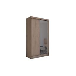 KLEIDERSCHRANK mit Spiegel-Schiebet&uuml;ren und Aluminium-Leisten - PARTI - 120 cm Braun