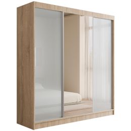 KLEIDERSCHRANK mit Spiegel V2-VITA 215x200 cm - Sonoma Eiche|Wei&szlig;