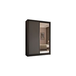 KLEIDERSCHRANK mit Spiegel-Schiebet&uuml;ren und Aluminium-Leisten - LAMELO - 150 cm Schwarz+Schwarz+Wei&szlig;