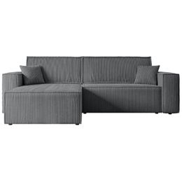 ECKSOFA mit Schlaffunktion und Bettkasten CELTIC-XL - 277x143x83 cm Dunkelgrau Cord