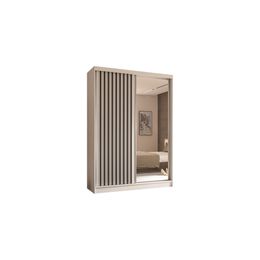 KLEIDERSCHRANK mit Spiegel-Schiebet&uuml;ren und Aluminium-Leisten - LAMELO - 150 cm Wei&szlig;+Wei&szlig;+Schwarz