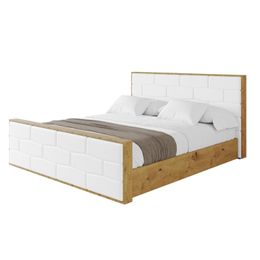 POLSTERBETT mit Bettkasten, Fu&szlig;teil und Lattenrost, Boxbett mit Matratze H3/H4 - ENZO8-Z 120x200 Wei&szlig; Kunstleder