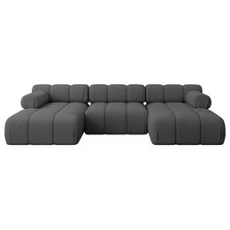 WOHNLANDSCHAFT modulares Sofa Tesso-U1 - 285x160x70 cm Grau Boucl&eacute;
