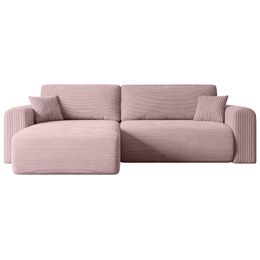 ECKSOFA mit Schlaffunktion und Bettkasten ORRO-L - 272x145x83 cm Rosa Cord