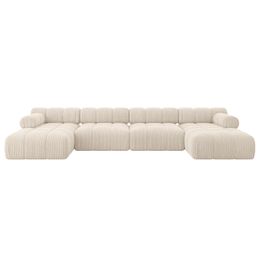 WOHNLANDSCHAFT modulares Sofa Tesso-U2 - 380x160x70 cm Beige Cord