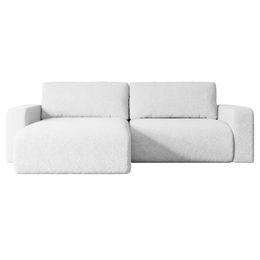 ECKSOFA mit Schlaffunktion und Bettkasten KLEEA-L - 247x143x83 cm Wei&szlig; Boucl&eacute;