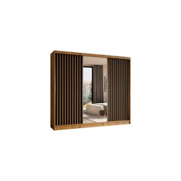 KLEIDERSCHRANK mit Spiegel-Schiebet&uuml;ren und Aluminium-Leisten - LAMELO - 240 cm Artisan+Schwarz+Artisan