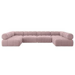 WOHNLANDSCHAFT modulares Sofa Garvo-U2 - 380x190x70 cm Rosa Cord