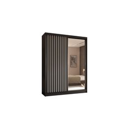 KLEIDERSCHRANK mit Spiegel-Schiebet&uuml;ren und Aluminium-Leisten - LAMELO - 160 cm Schwarz+Schwarz+Wei&szlig;