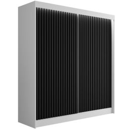 KLEIDERSCHRANK mit LED, Lamel-Schiebet&uuml;ren VILANv2 - 200 cm Wei&szlig; + Lamelle schwarz