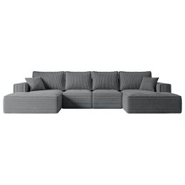 WOHNLANDSCHAFT mit Schlaffunktion und Bettkasten SIERRA-U-S - 349x161x87 cm Duneklgrau Cord