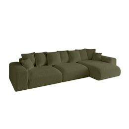 ECKSOFA Ottomane rechts ESKAR-L2 364x176x72 Olivgr&uuml;n Boucl&eacute;