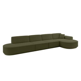 ECKSOFA Ottomane Rechts MARI-L3-v3 - 413x171x83 cm Gr&uuml;n Boucl&eacute;