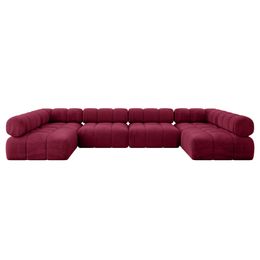 WOHNLANDSCHAFT modulares Sofa Garvo-U2 - 380x190x70 cm Bordeauxrot Velours