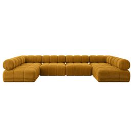 WOHNLANDSCHAFT modulares Sofa Garvo-U2 - 380x190x70 cm Senfgelb Cord