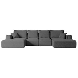 WOHNLANDSCHAFT mit Schlaffunktion und Bettkasten SIERRA-U-S - 349x161x87 cm Grau Boucl&eacute;