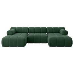 WOHNLANDSCHAFT modulares Sofa Tesso-U1 - 285x160x70 cm Gr&uuml;n Cord