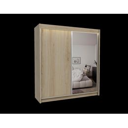 KLEIDERSCHRANK mit Spiegel-Schiebet&uuml;ren und Aluminium-Leisten - PARTI - 200 cm Braun