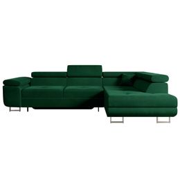 ECKSOFA mit Schlaffunktion und Bettkasten GUSA-L 272x202x107 cm Gr&uuml;n Velours