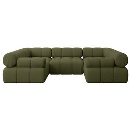 WOHNLANDSCHAFT modulares Sofa Birno-U1 - 285x190x70 cm Gr&uuml;n Boucl&eacute;