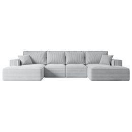 WOHNLANDSCHAFT mit Schlaffunktion und Bettkasten SIERRA-U-S - 349x161x87 cm Grau Cord