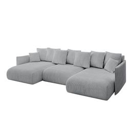 WOHNLANDSCHAFT mit Schlaffunktion und Bettkasten ONESK-U 317x177x72 Grau Cord