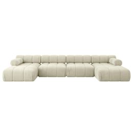 WOHNLANDSCHAFT modulares Sofa Tesso-U2 - 380x160x70 cm Beige Velours