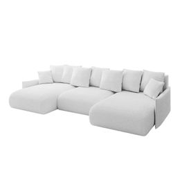 WOHNLANDSCHAFT mit Schlaffunktion und Bettkasten ONESK-U-v1 317x177x72 Wei&szlig; Boucl&eacute;