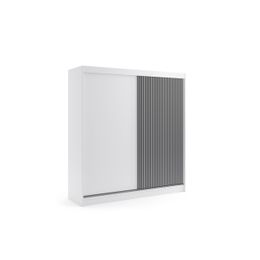 KLEIDERSCHRANK VILAN mit Lamel - 200 cm - Wei&szlig;|Schwarz