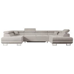 WOHNLANDSCHAFT mit Schlaffunktion und Bettkasten GUSA-U 342x202x107 cm Hellbraun Velours