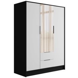 KLEIDERSCHRANK mit Spiegel und Fl&uuml;gelt&uuml;ren KOLIN 150x200cm Schwarz / Wei&szlig;