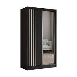KLEIDERSCHRANK mit Spiegel-Schiebet&uuml;ren und Aluminium-Leisten - NALLA - 120 cm Schwarz+Schwarz+Wei&szlig;