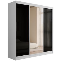 KLEIDERSCHRANK mit Spiegel V2-VITA 215x200 cm - Wei&szlig;|Schwarz