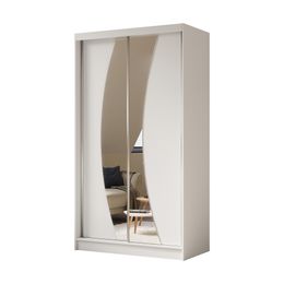 KLEIDERSCHRANK mit Spiegel-Schiebet&uuml;ren und Aluminium-Leisten - VOXI - 120 cm Wei&szlig;