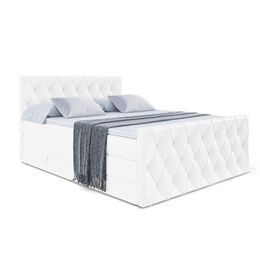 BOXSPRINGBETT AMAY-Z KING - 140x200 - H3/H4 - Wei&szlig; Hochglanz
