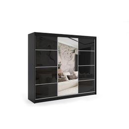 KLEIDERSCHRANK mit Spiegel-Schiebet&uuml;ren und Aluminium-Leisten, LED-Beleuchtung - VIVONA - 240 cm Schwarz