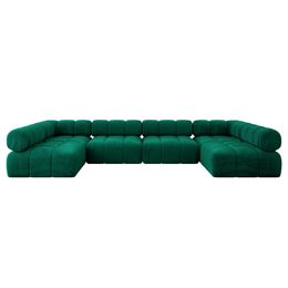 WOHNLANDSCHAFT modulares Sofa Garvo-U2 - 380x190x70 cm Dunkelgr&uuml;n Velours