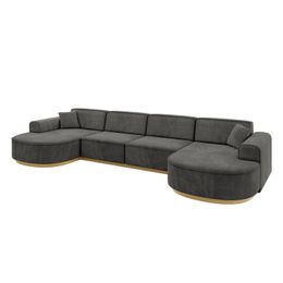 WOHNLANDSCHAFT MARI-U2-v2 - 388x171x83 cm Dunkelgrau Velours