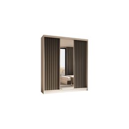 KLEIDERSCHRANK mit Spiegel-Schiebet&uuml;ren und Aluminium-Leisten - LAMELO - 180 cm Wei&szlig;+Grau+Grau