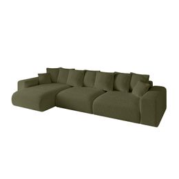 ECKSOFA Ottomane links ESKAR-L2 364x176x72 Olivgr&uuml;n Boucl&eacute;