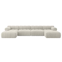 WOHNLANDSCHAFT modulares Sofa Tesso-U2 - 380x160x70 cm Creme Cord