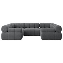 WOHNLANDSCHAFT modulares Sofa Birno-U1 - 285x190x70 cm Dunkelgrau Cord