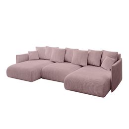 WOHNLANDSCHAFT mit Schlaffunktion und Bettkasten ONESK-U 317x177x72 Rosa Cord