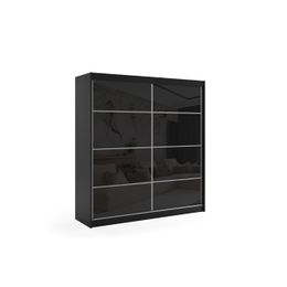 KLEIDERSCHRANK mit Lacobel-Schiebet&uuml;ren und Aluminium-Leisten, LED-Beleuchtung - VIVI - 200 cm Schwarz